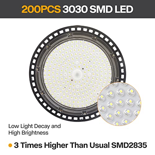 Atocif Led High Bay Light 200W 29,000lm 5000K Daylight, 2PCS LED Shop Lights with US Plug 6β Cable, Commercial Industrial LED Lights for Shop Warehouse Workshop Garage Factory Lowbay Area