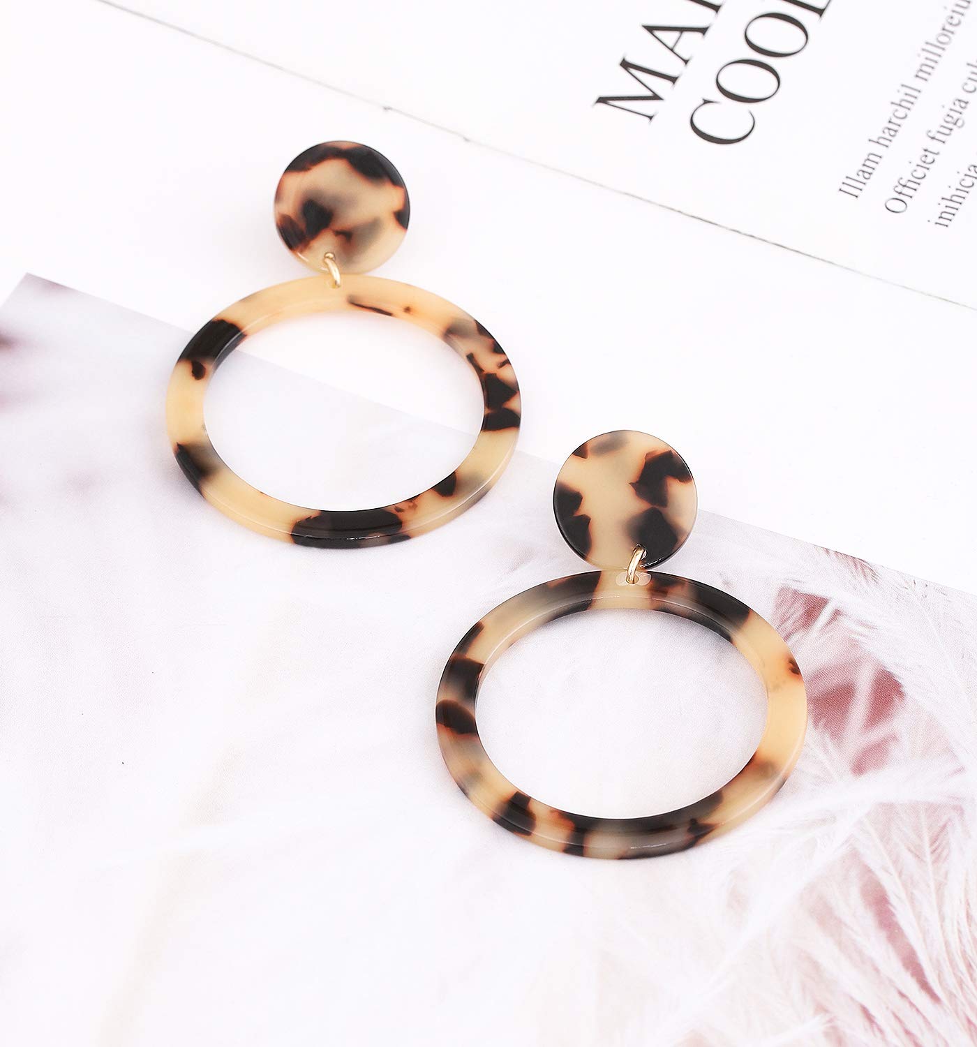 Acrylic for Women Geometry Resin Drop Dangle Earrings Bohemia Tortoise Shell Hoop Earrings Mottled Statement Stud Earrings Fashion Jewelry (Leopard)