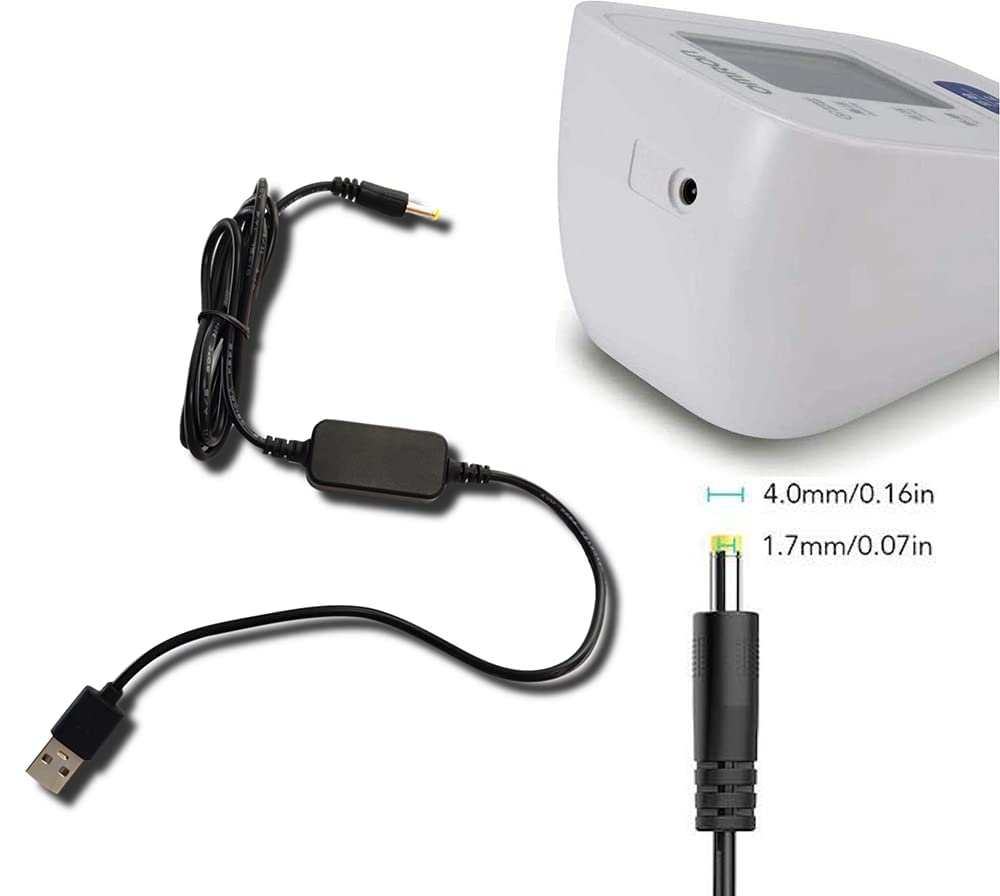 DigitCont USB 5V to DC 6V 4mm x 1.7mm Power Cable, Compatible with Omron blood pressure monitor, USB Voltage Step Up Converter Cable, Power Supply Adapter Cable, 4 ft. DC 5V to DC 6V Cable