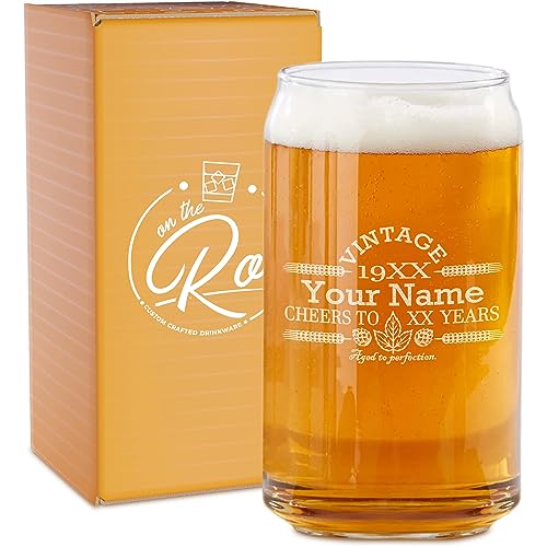 Customized Beer Can Glass-Personalized-Birthday Beer Glass-Engraved-Vintage-Cheers-Aged To Perfection-Birthday Gift-Etched Beer Glass-Barware (1)