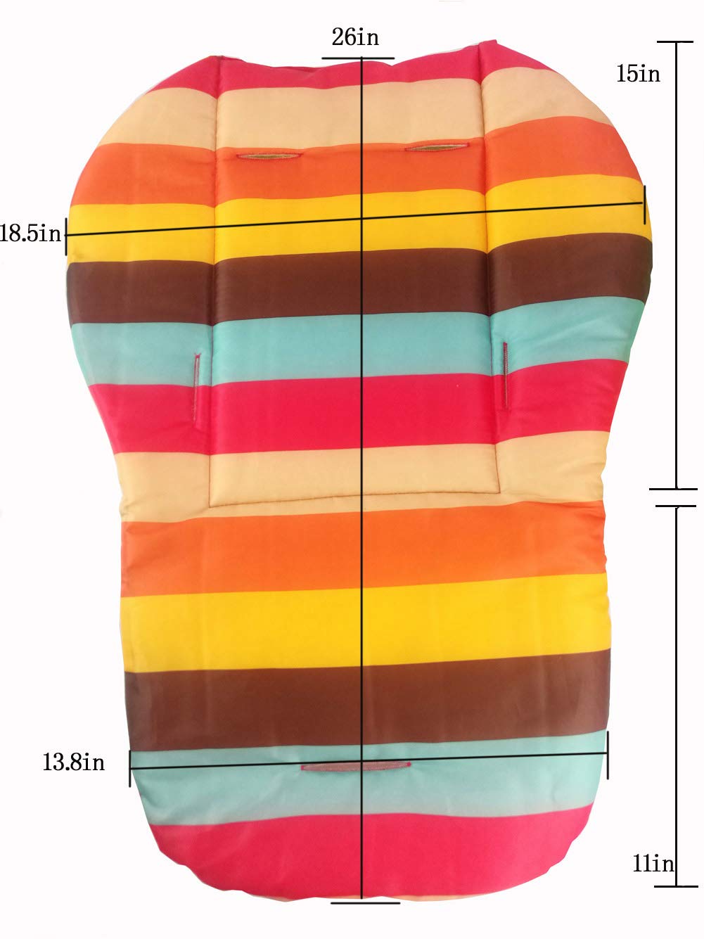 Twoworld Baby High Chair Seat Cushion Liner Mat Pad Cover Rainbow Striped Water Resistant and High Chair Straps (5 Point Harness) 1 Suit