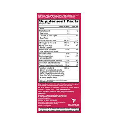 Airborne 1000mg Vitamin C with Zinc Effervescent Tablets, Immune Support Supplement with Powerful Antioxidants Vitamins A C & E - 36 Fizzy Drink Tablets, Very Berry Flavor