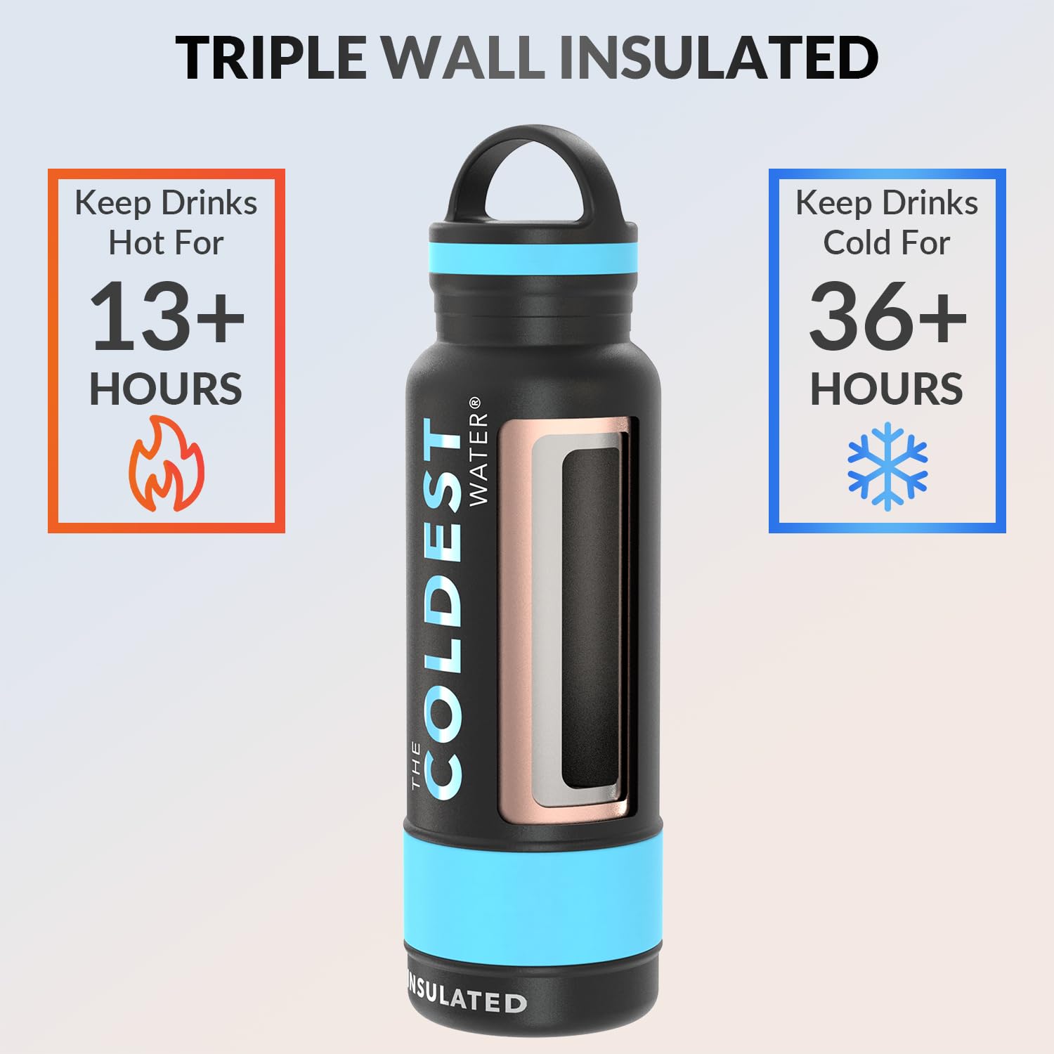 Coldest Insulated Water Bottle with Handle Lid | Leak Proof, Insulated Stainless Steel, Triple Walled, Sport Thermos Bottles, Metal Flask (βMatte Black, 21 oz)