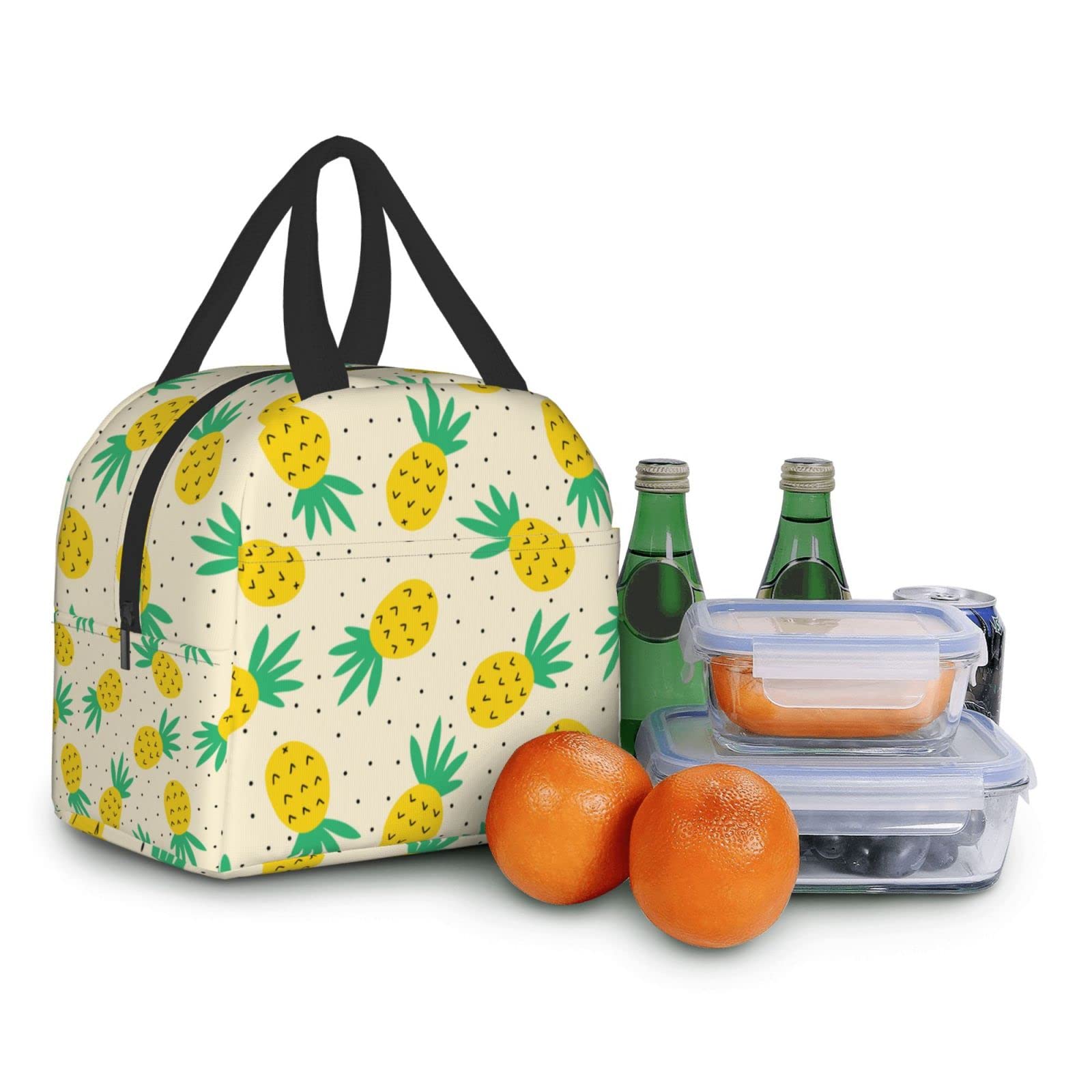 Algranben Pineapple Lunch Box for School Kids Girls Women Reusable Insulated Lunch Bag Washable Thermal for Picnic Office