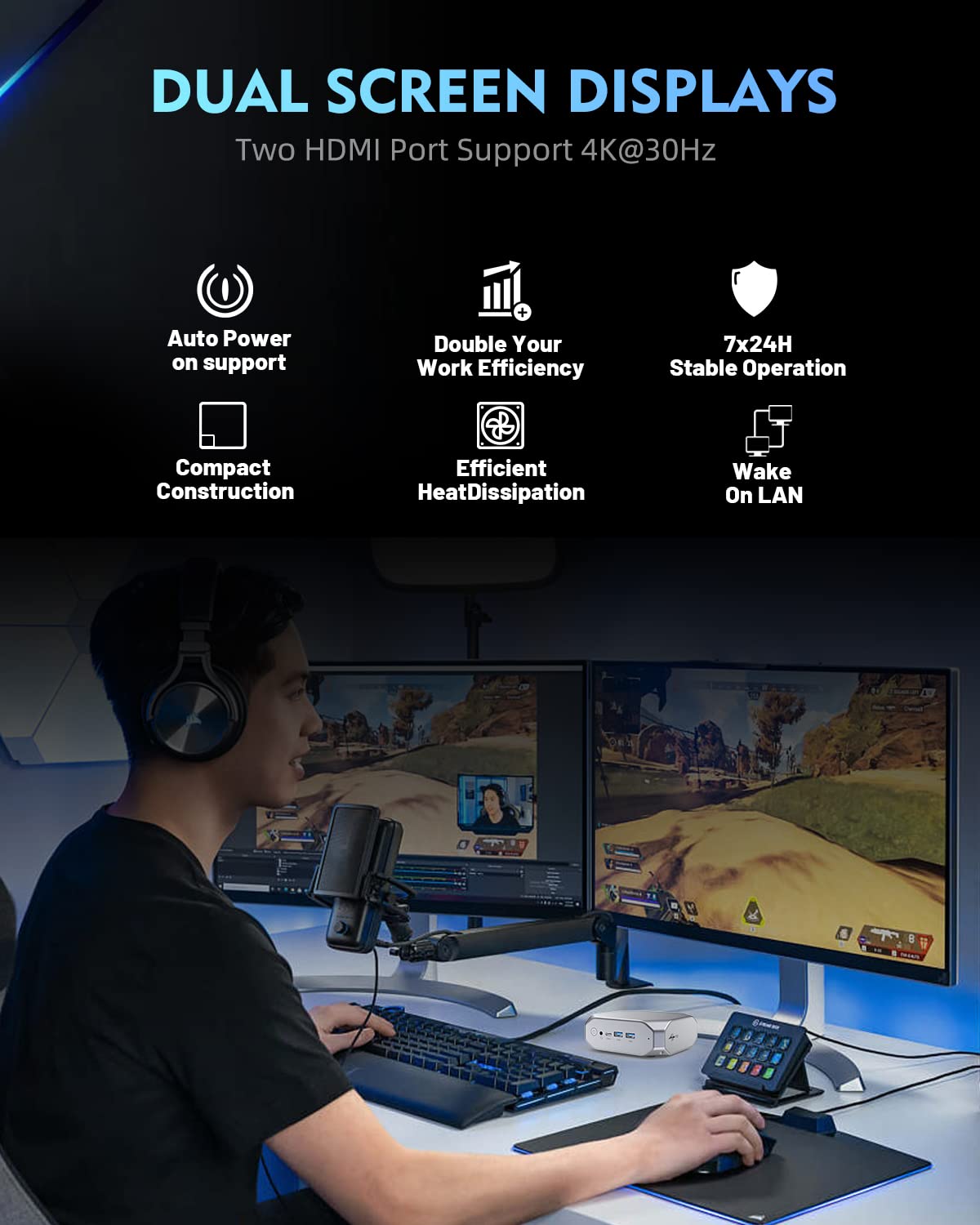 ATOPNUC Mini PC Windows 10 Pro, AMD A9-9400 APU(up to 3.2Ghz) Desktop Computer 8GB RAM 128GB SSD, Micro Suppport 4K Dual Screen Display/WiFi 5/BT5.0/Auto Power On for Business Home Office