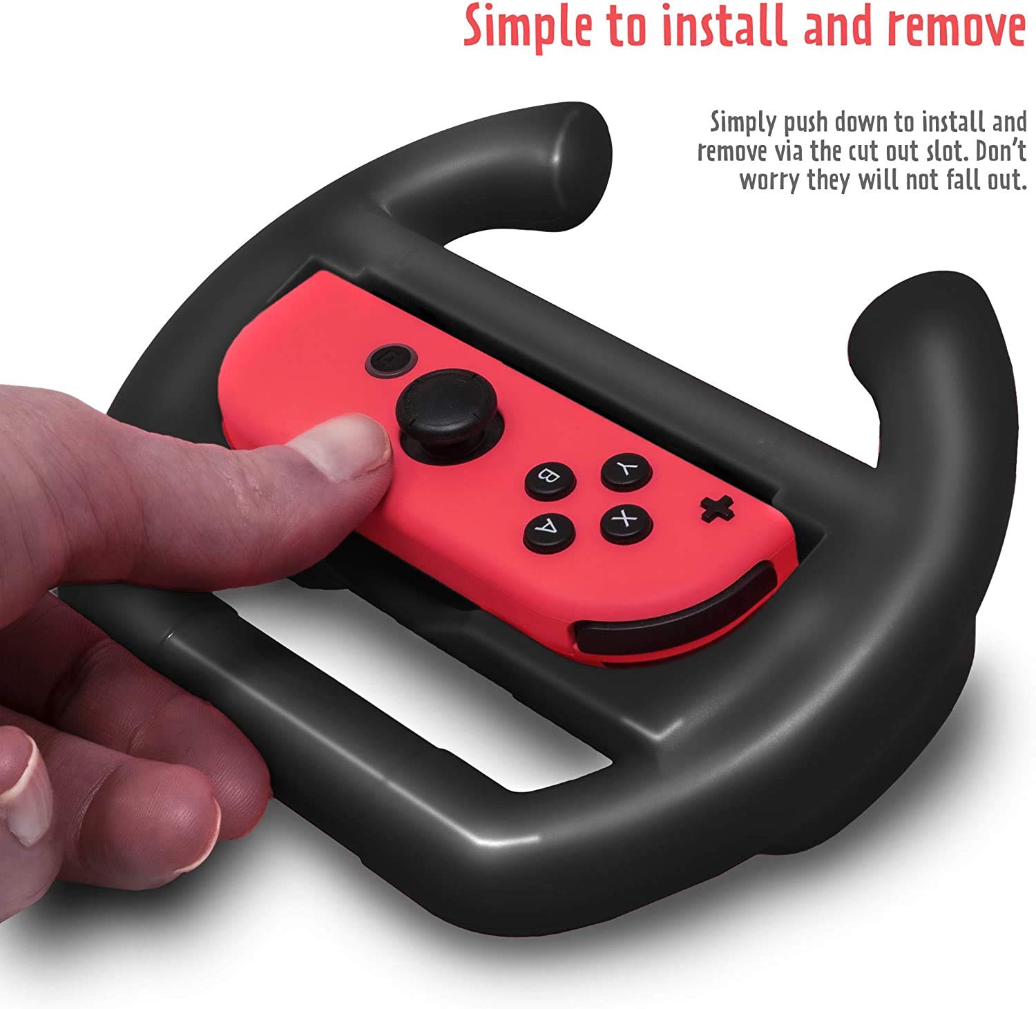 EIMGO 2 x Steering Wheels for Nintendo Switch Joy-Con Racing Game Controller Attachments Handle Grips Set (Flat-bottom, Black)