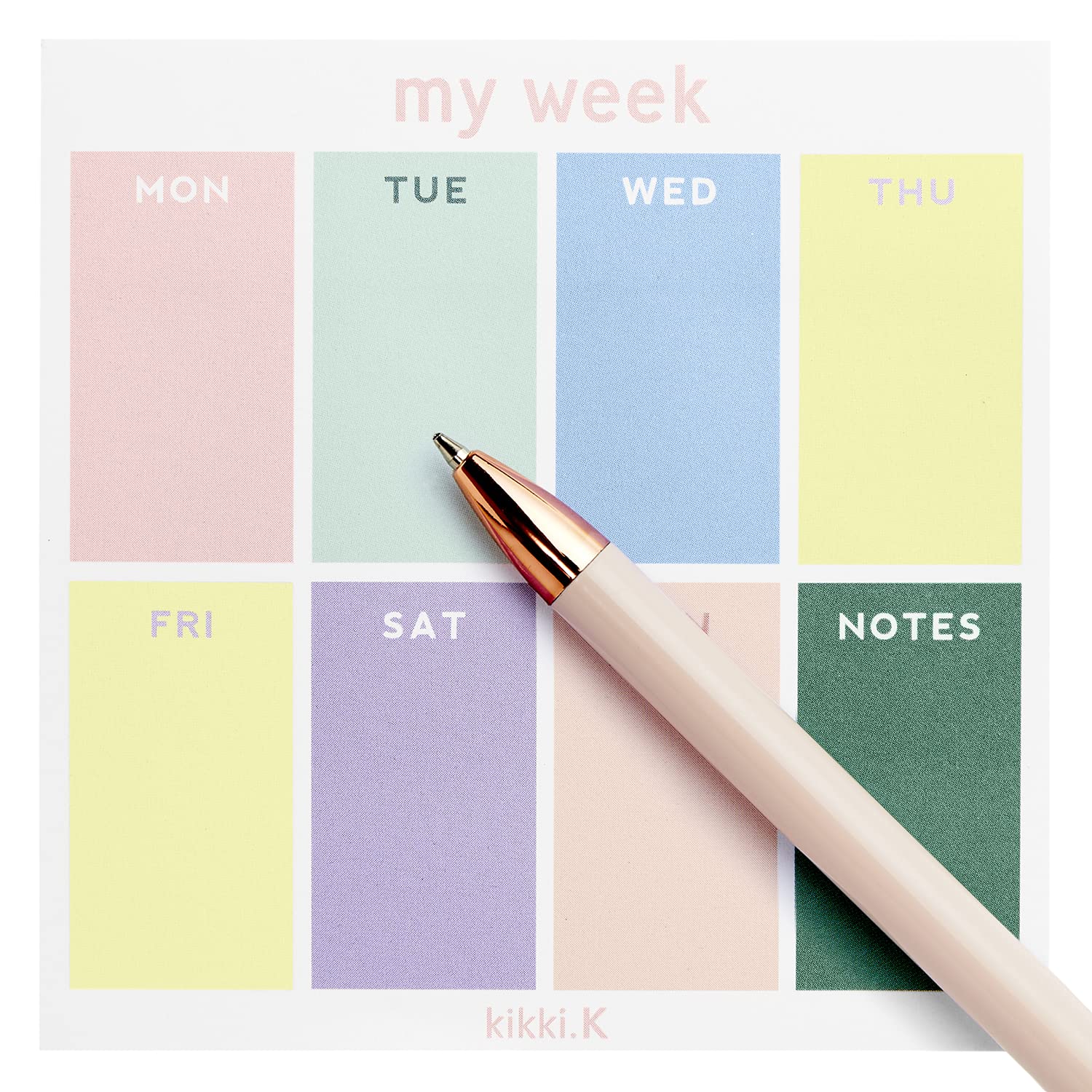 Adhesive Mini Weekly Planning Pad - Multi. Monday to Sunday Weekly Layout and Notes Section. Portable Size. Full Color Print and Sturdy Backboard by kikki.K