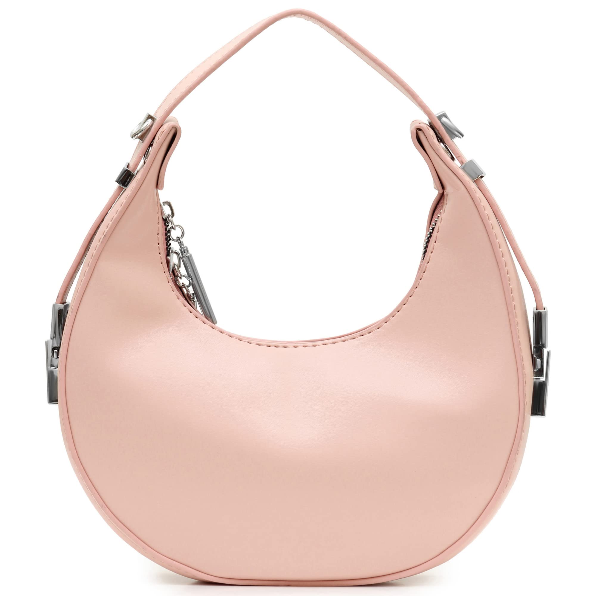 DASTI Half Moon Inspired By Designer Small Pink Purse Convertable Trendy Top Round Handle Side Bag For Women Vegan Leather Hobo Fashionable Chic