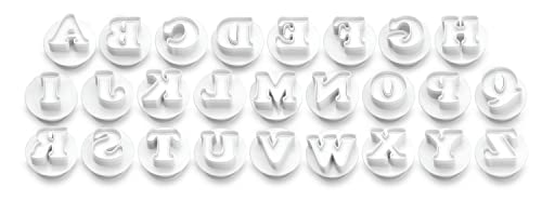 Ateco 5870 Alphabet Fondant Plunger Cutter and Embosser 26-Piece Set, White