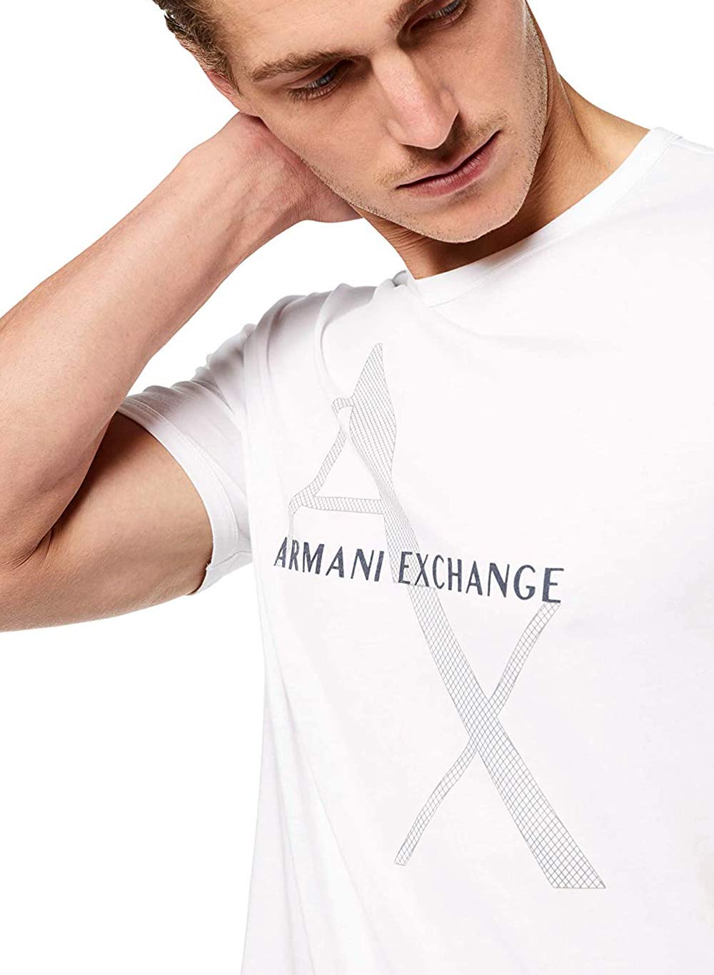 A|X ARMANI EXCHANGE mens Crew Neck Logo Tee T Shirt, Quilted Logo White, Small US
