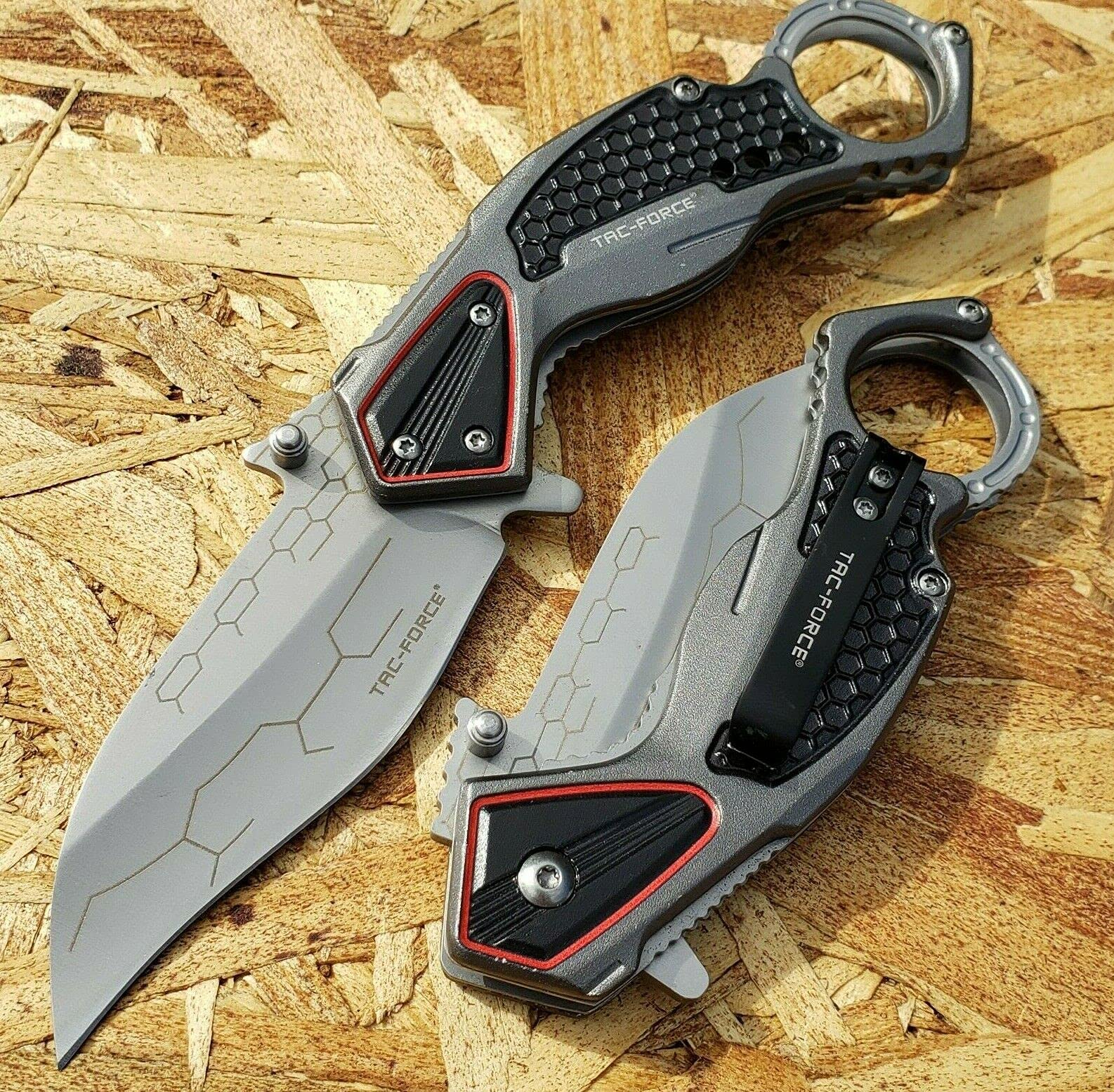 8" Gray Karambit Open Folding Pocket Knife Outdoor Survival Hunting Knife for Camping by Survival Steel
