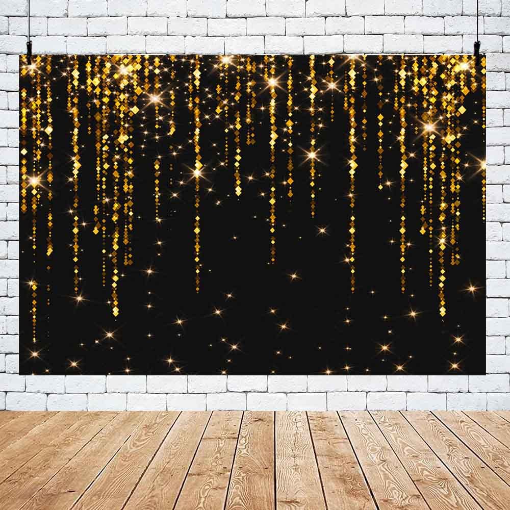 AIBIIN 10x7ft Black and Gold Backdrop Wedding Anniversary Sparkles Photography Background 2024 Prom Gold Bokeh Dripping Birthday Bridal Shower Party Decor Cheer to Happy New Year Photo Studio Props