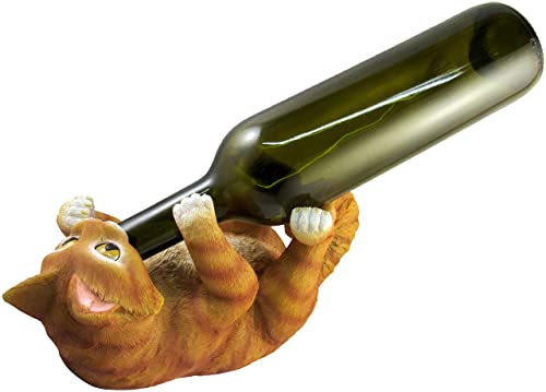 World of Wonders Orange Tabby Cat Decorative Wine Bottle Holder | Wine Bottle Holder for Cabinet | Cat Mom Wine Accessories | Cat Statues Resin Table Top Wine Holders - 9"