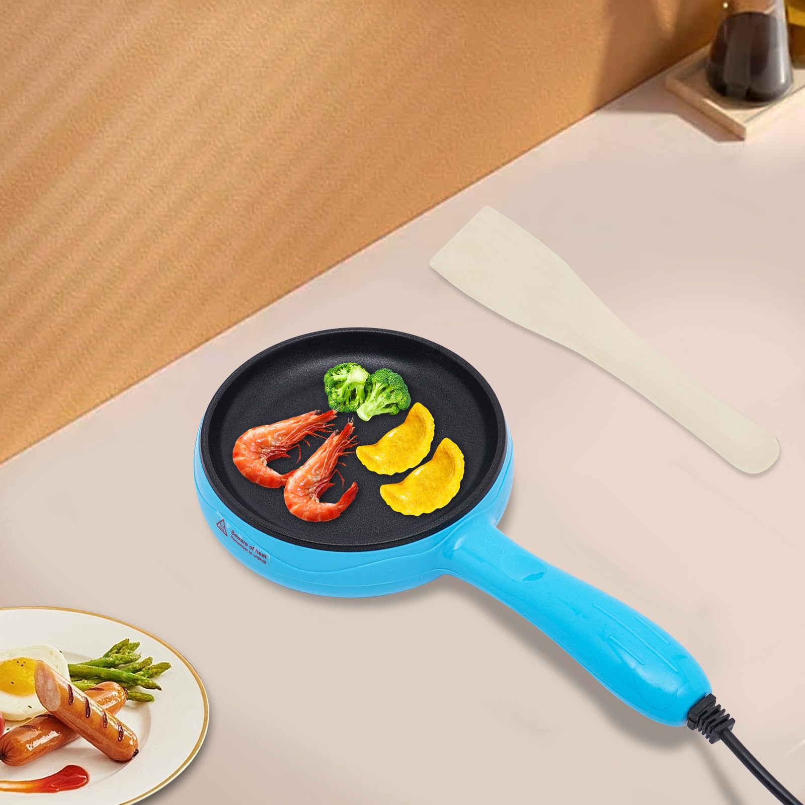 ZXTINGSHOP 6 Inch Frying Pan - 450W Nonstick Electric Skillet Fry Pan, Mini Frying Pan Egg Pan, 180°C/356°F, Blue