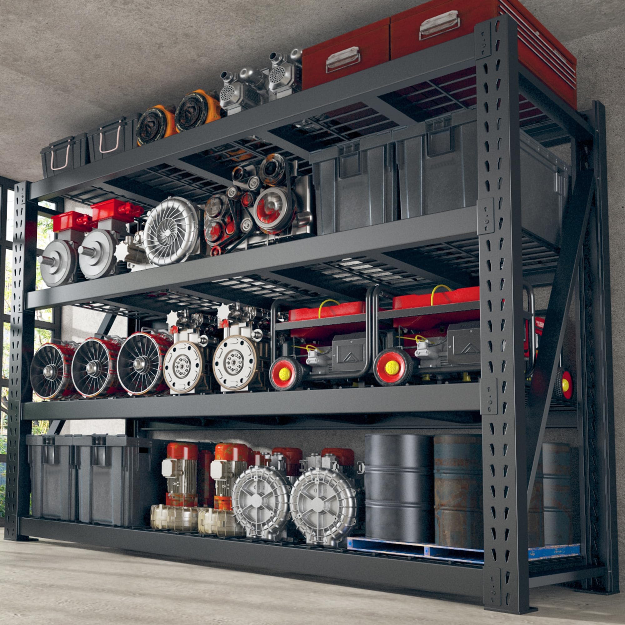 Bepatio 8000 LBS Garage Shelving, 77" W Heavy Duty Steel Shelving Unit Adjustable Metal Shelves for Storage Shelves Utility Shelf for Garage,Basement,Warehouse,Black 77" W*24" D*72”H