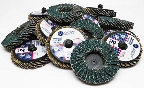 Benchmark Abrasives 2" Quick Change Zirconia Flap Disc Grinding Wheel with Male R-Type Back Design for Cleaning Finishing Deburring of Irregular Surfaces (Pack of 10) - 36 Grit