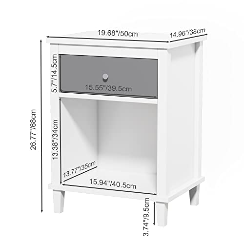 Leavader Wooden Nightstand for Kids Room, Bedroom Nightstand with 1 Drawer and 1 Lattice, Side Table with Storage End Table for Child Room, Baby Room, Small Spaces
