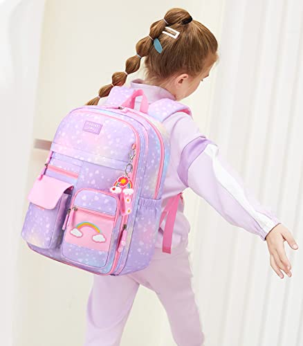 BEFUNIRISE Girls Backpack, School Backpacks 16 17 inch for Girls,Cute Book Bag for Teen Kid Elementary Middle High School (Purple Set, Small)