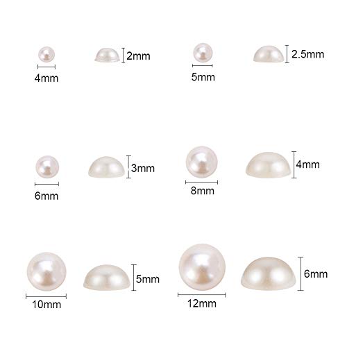 PH PandaHall Craft Pearls Flatback, 690pcs Half Round Pearl Beads 6 Sizes Pearl Cabochon Faux Pearl Beads for DIY Scrapbook Phone Case Wedding Decor Hair Accessory Nail Art, Beige, 4/5/6/8/10/12mm