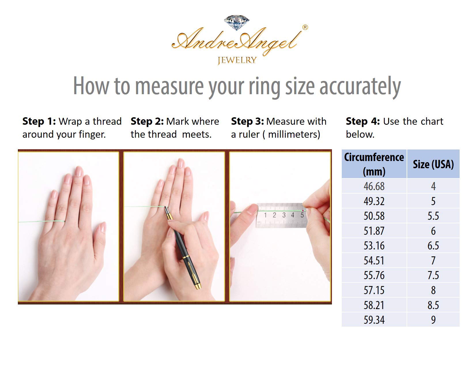 AndreAngel Three-Stone Wedding Ring Set for Women, Solid Sterling Silver 925, 5A+ Grade Cubic Zirconia Stones 0.5 Carat Rhodium-Platinum Plated