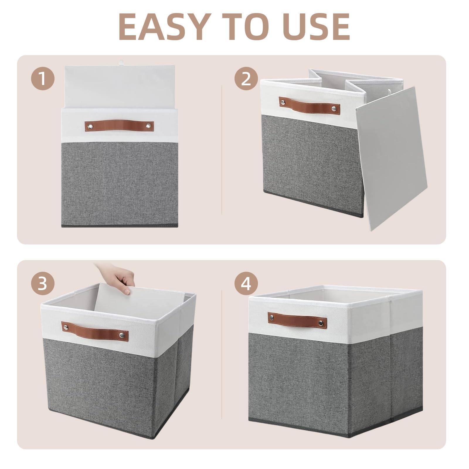 ArcaGuru 13x13x13 Storage Cube Bins, Foldable Fabric Organizer Bins Storage Cubes Baskets Box Drawers for Shelves, Closet, Wardrobe, Bookshelf, 4 Pack, White/Gray