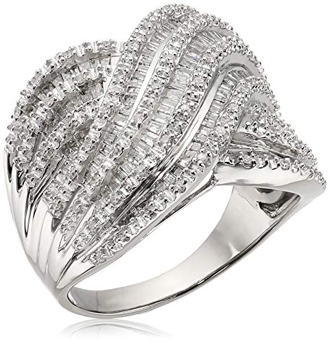 Amazon Essentials Sterling Silver Diamond Crossover Band Ring (1 cttw), Size 6, (previously Amazon Collection)