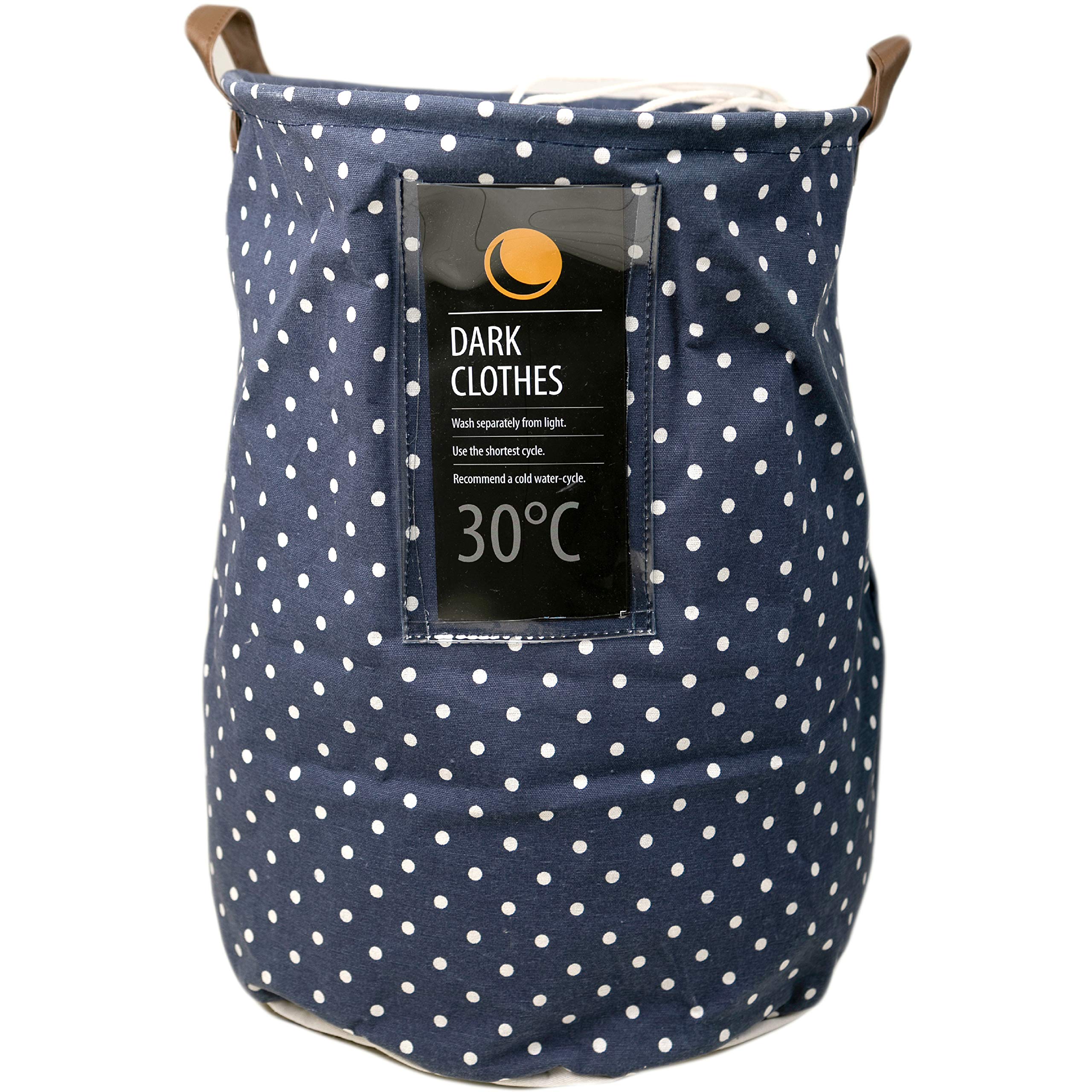 Collapsible laundry basket hamper. Round lunar canvas waterproof large storage bin baskets. Storage washing clothes and toys with handles and drawnstring 13.3"x 18.5"