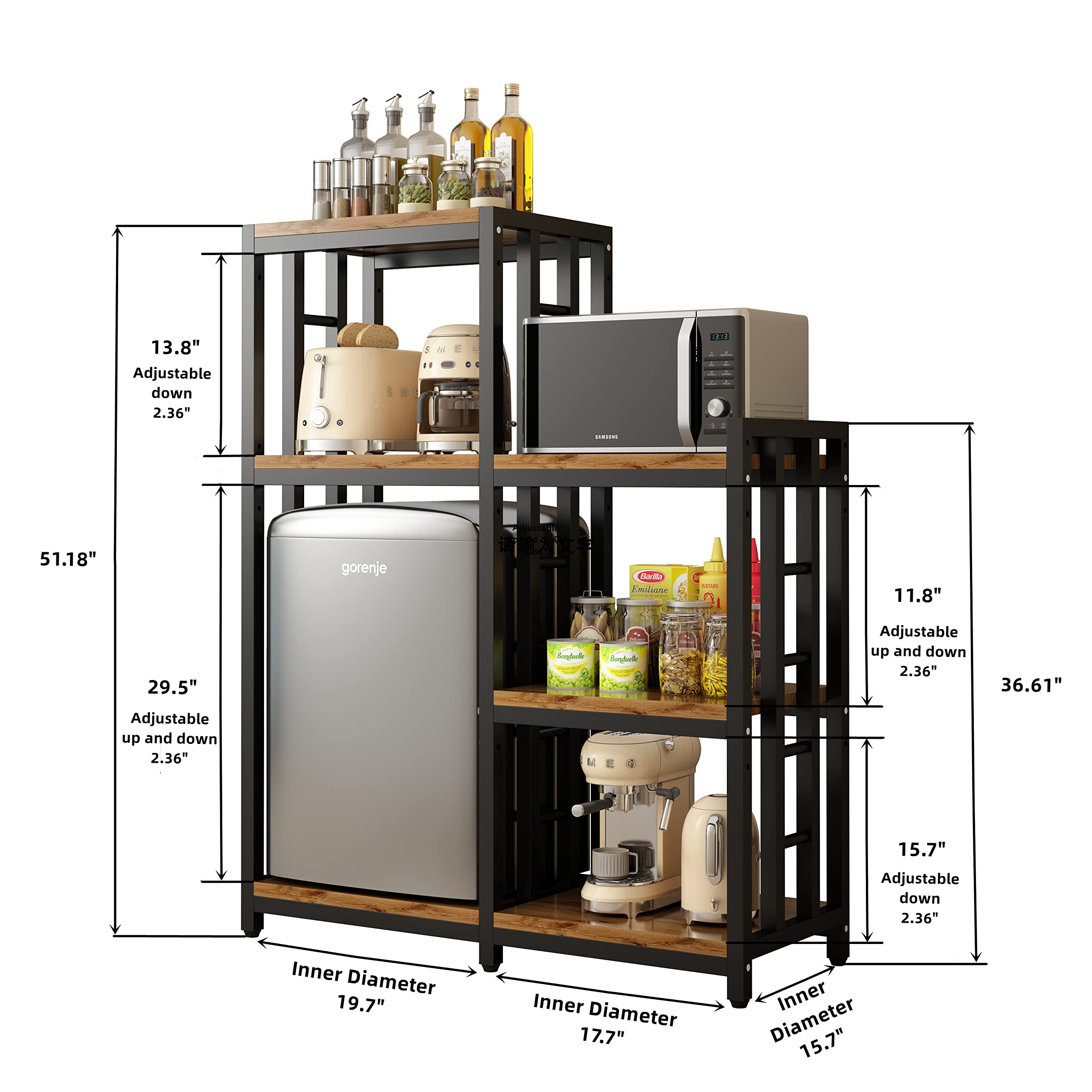 Abao panda Kitchen Bakers Rack, 4-Tier+3-Tier Workstation Organizer Shelf, Free Standing Kitchen Utility Cart Storage Shelf Organizer Utility Microwave Stands Storage for Spice(Rustic Brown)