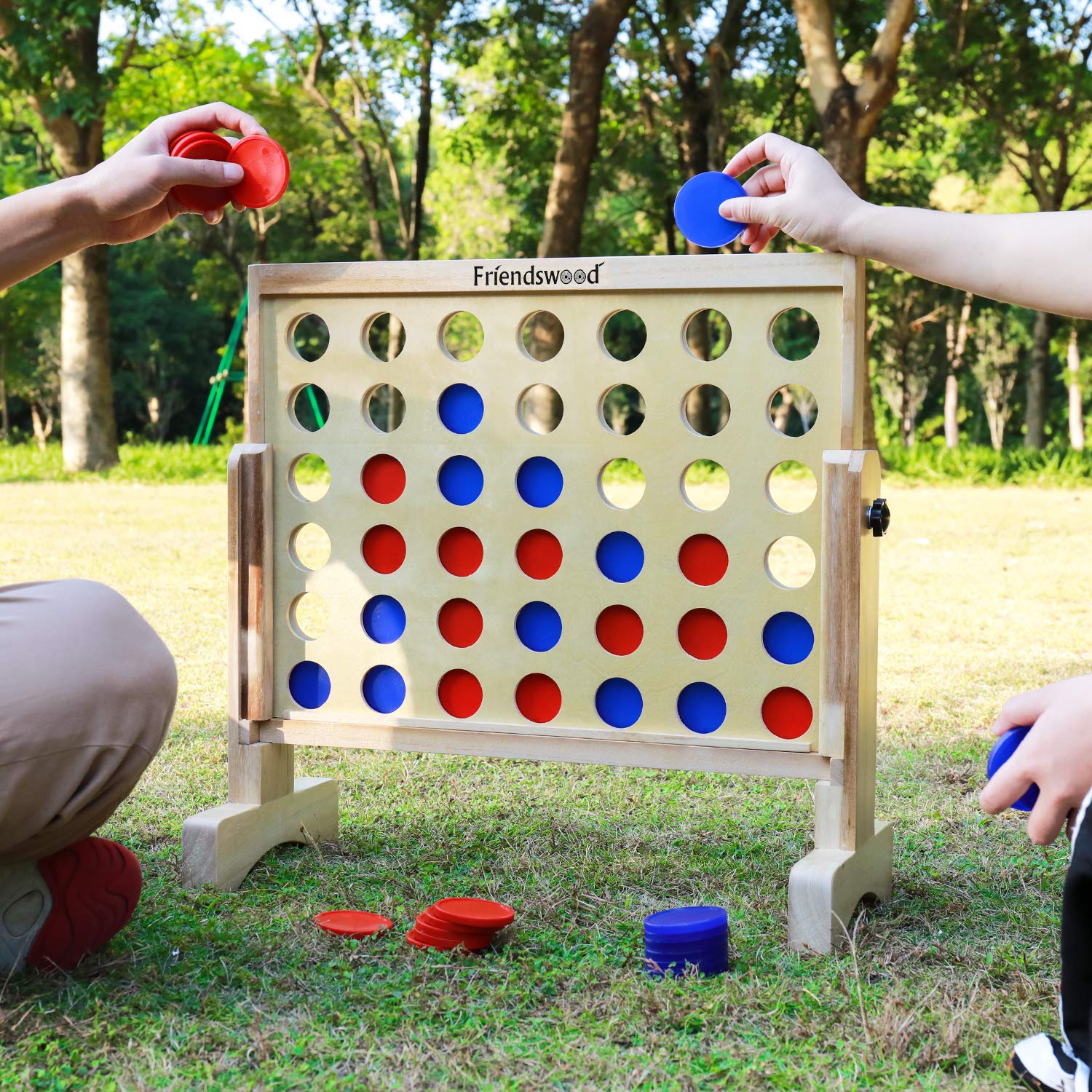 A11N 4-in-a-Row Game with Carrying Bag | 20x20 inch Board | Premium Wooden 4 Connect Game for Family Fun