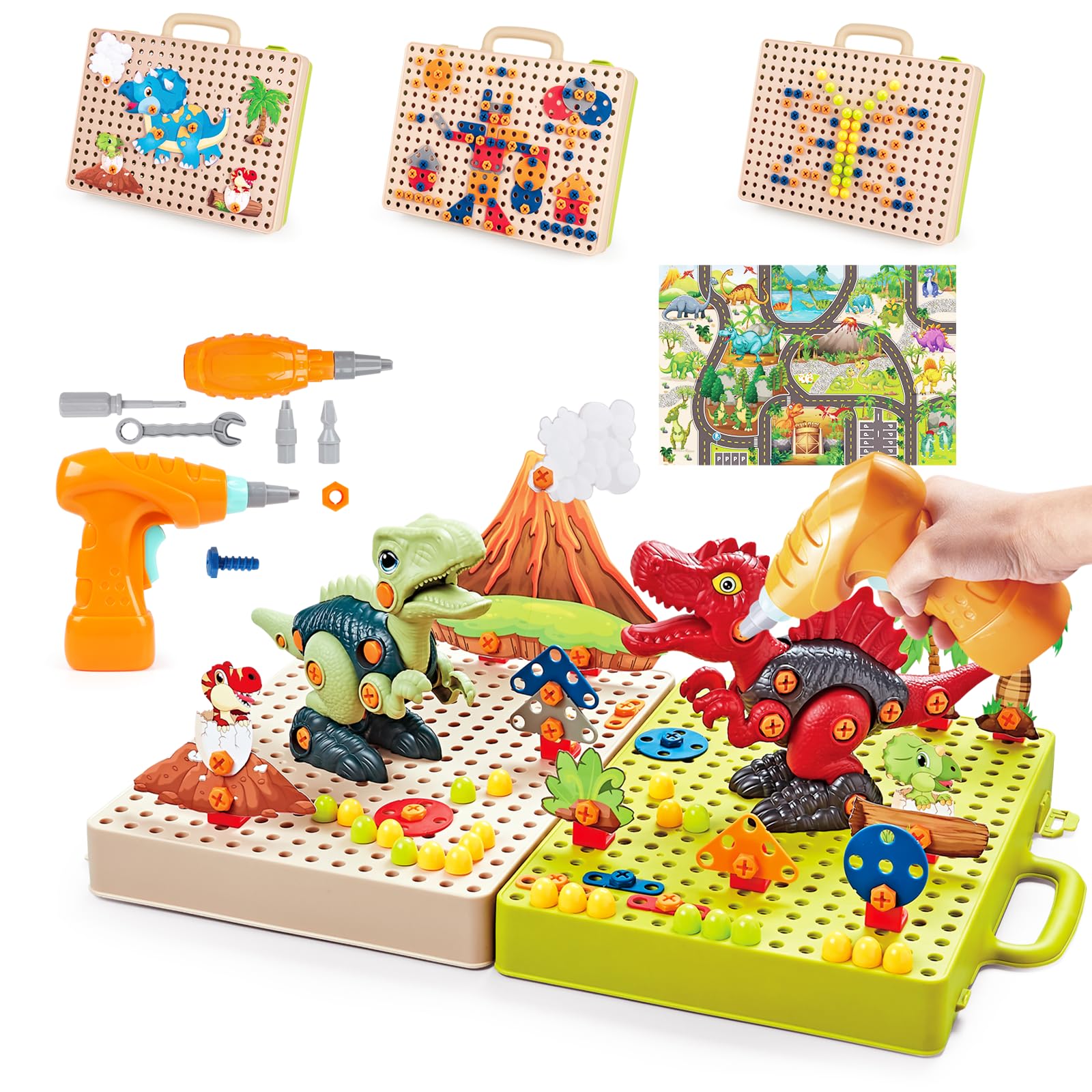 Dinosaur Take Apart Toys with Electric Drill for Kids, Dinosaur Toys for Kids 3-5, Dinosaurs Building Construction Toy Set Educational Learning STEM Toys Gift for 3 4 5 6 7 Year Old Boys & Girls