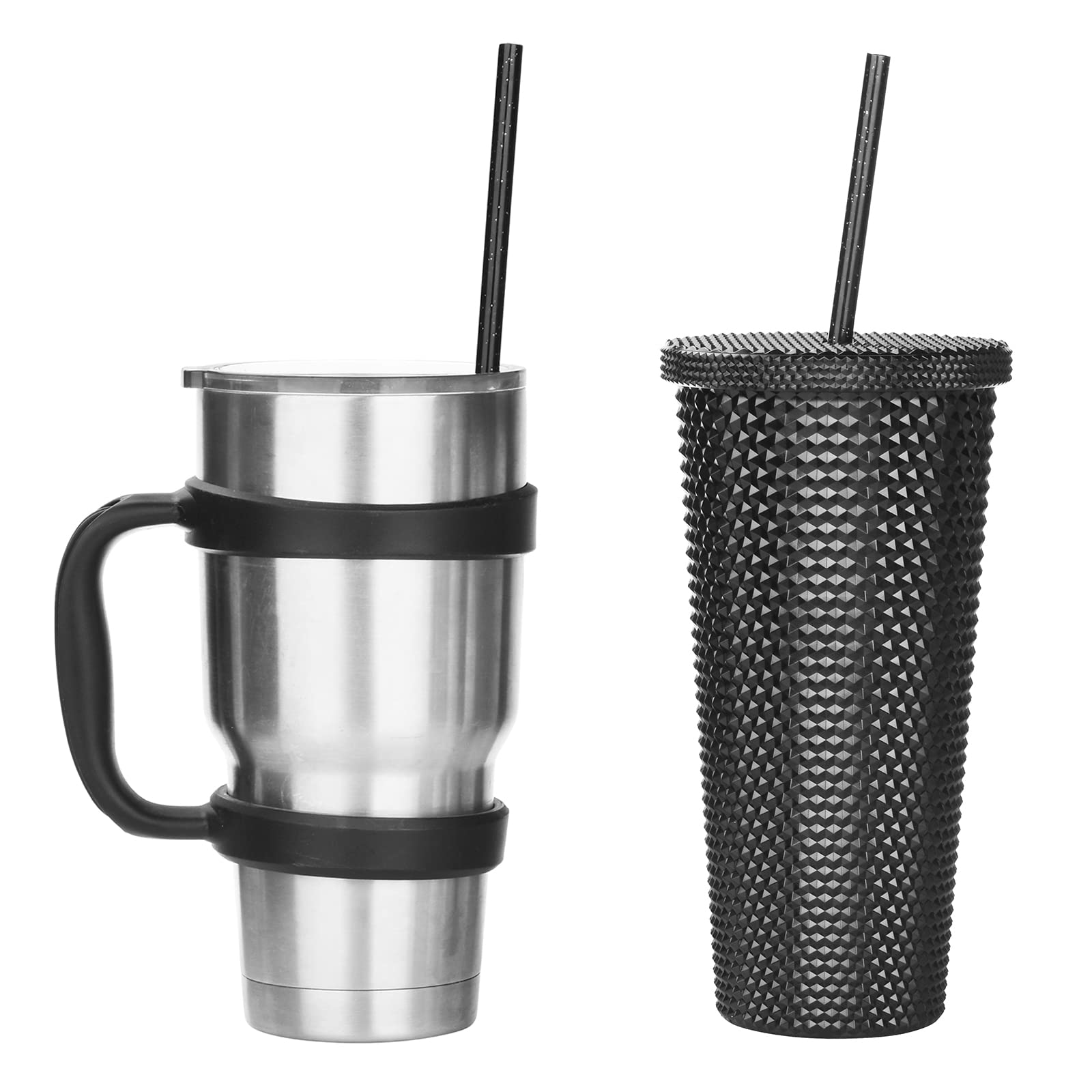 ALINK 12 Reusable Clear Straws + 12 Black Glitter Straws