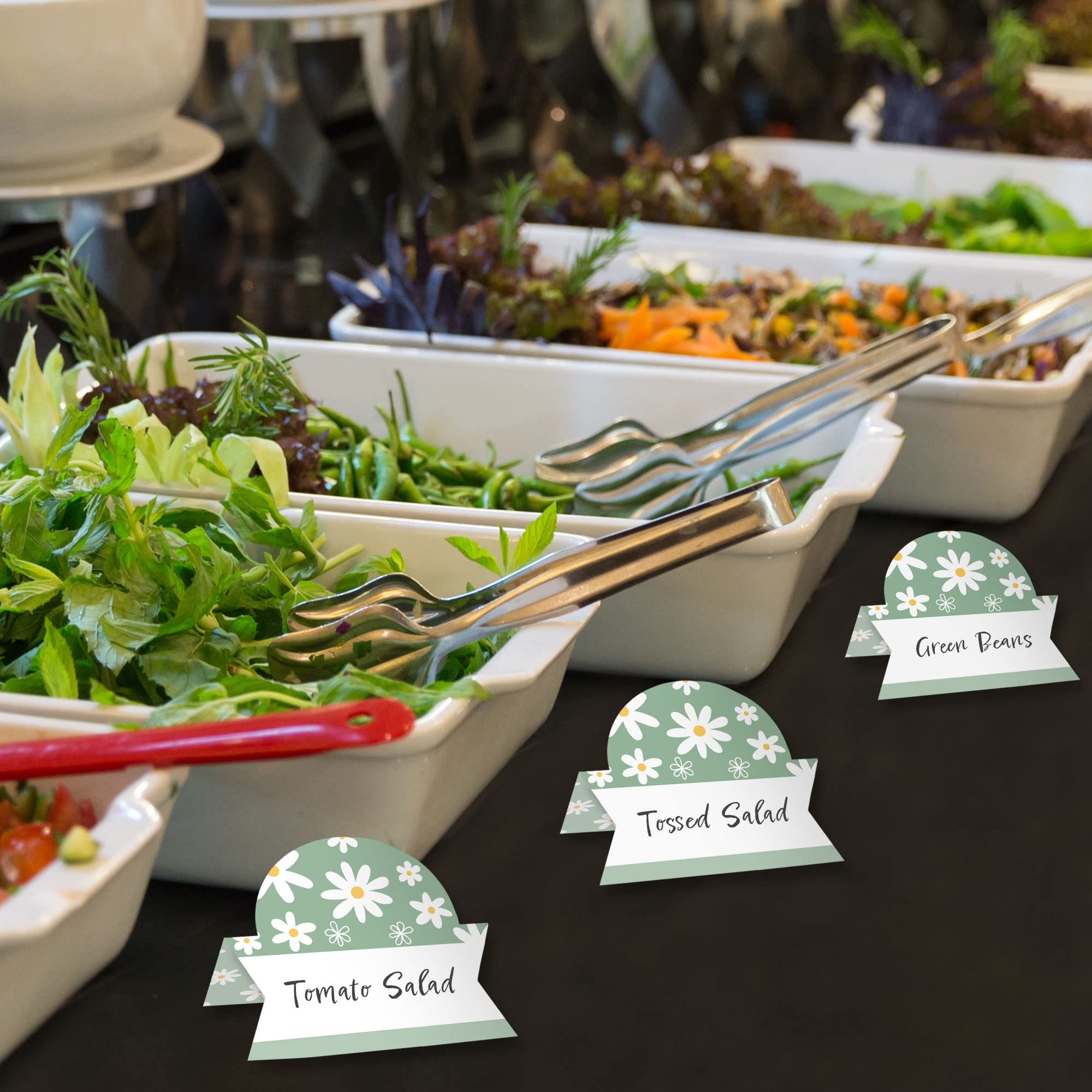 Big Dot of Happiness Sage Green Daisy Flowers - Floral Party Tent Buffet Card - Table Setting Name Place Cards - Set of 24