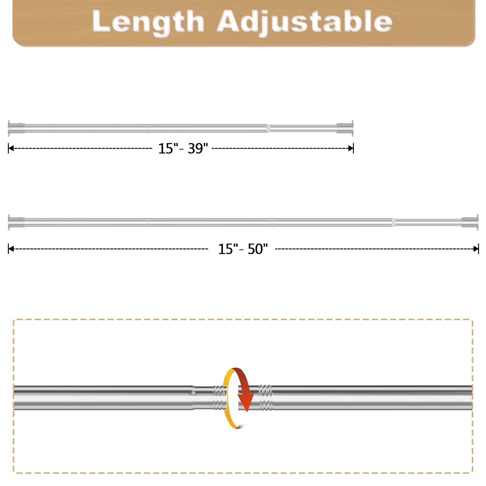 CALCHELE Closet Rod for Hanging Clothes Heavy Duty Clothes Rod Pole for Closet 15 to 39 Inch Adjustable Closet Rods for Wardrobes
