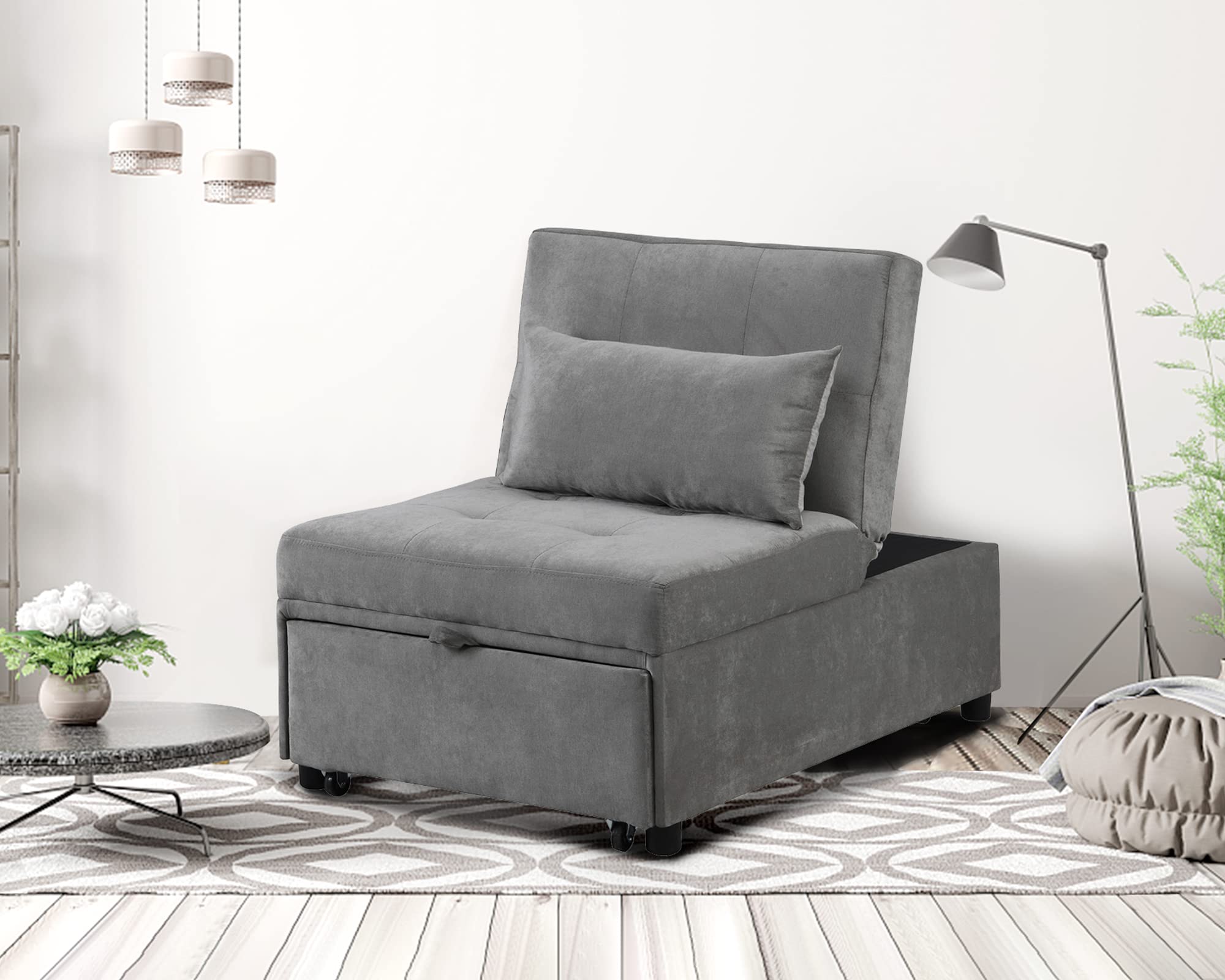 GEEVIVO Sleeper Chair Bed, Convertible Chair Bed 4 in 1 Multi-Function Folding Ottoman Bed Sofa Bed Modern Linen Fabric with Adjustable Backrest for Living Room/Small Apartment