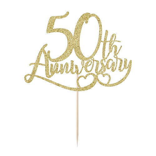 Bekaterea 50th Anniversary Cake Topper Gold Glitter,50th Birthday Cake Decoration,50th Anniversary Party Decorations,50th Anniversary Wedding Party Cake Decoration Supplies