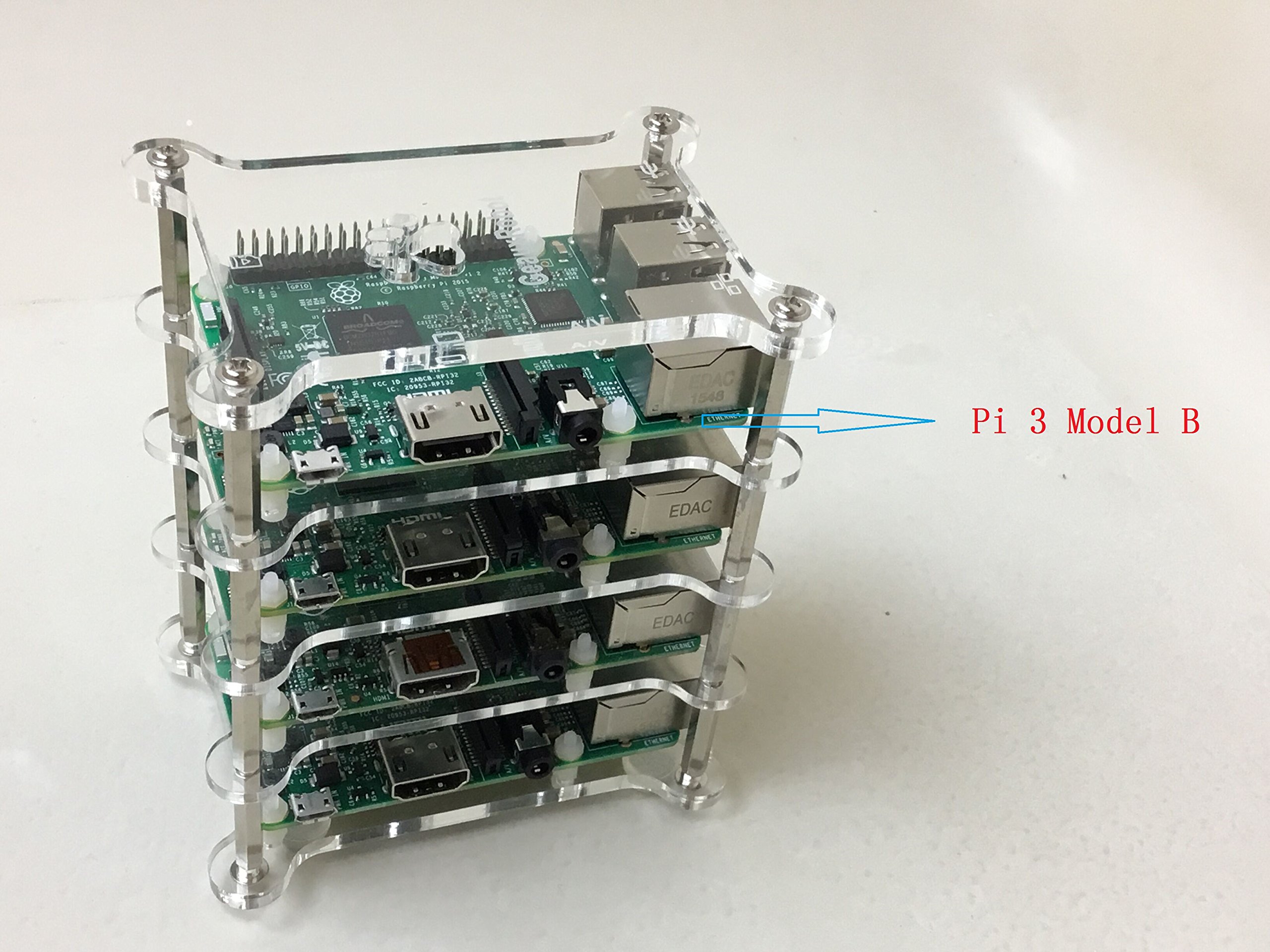 GeauxRobot Raspberry Pi 3 Model B 4-layer Dog Bone Stack Clear Case Box Enclosure also for Pi 2B B+ A+ B A