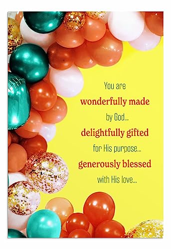 DaySpring - Birthday Balloons - 4 Balloon Designs Assortment with Scripture - 12 Happy Birthday Boxed Cards & Envelopes (U0057)