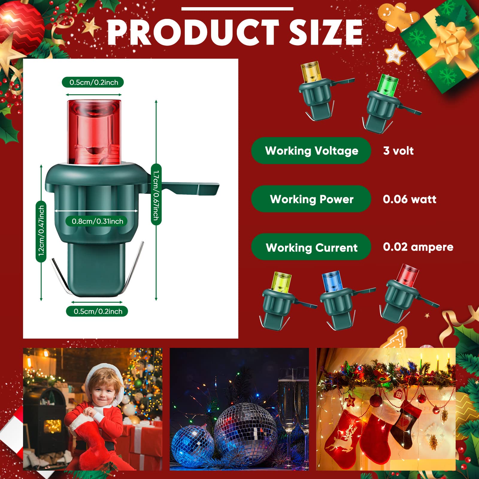 LED Christmas Lights Christmas Replacement Mini Light Bulbs 3 Volt 0.06 Watt Christmas Tree LED Light Bulb Xmas Lights with Green Base for Party Holiday Indoor Outdoor(Warm White,400 Pieces)