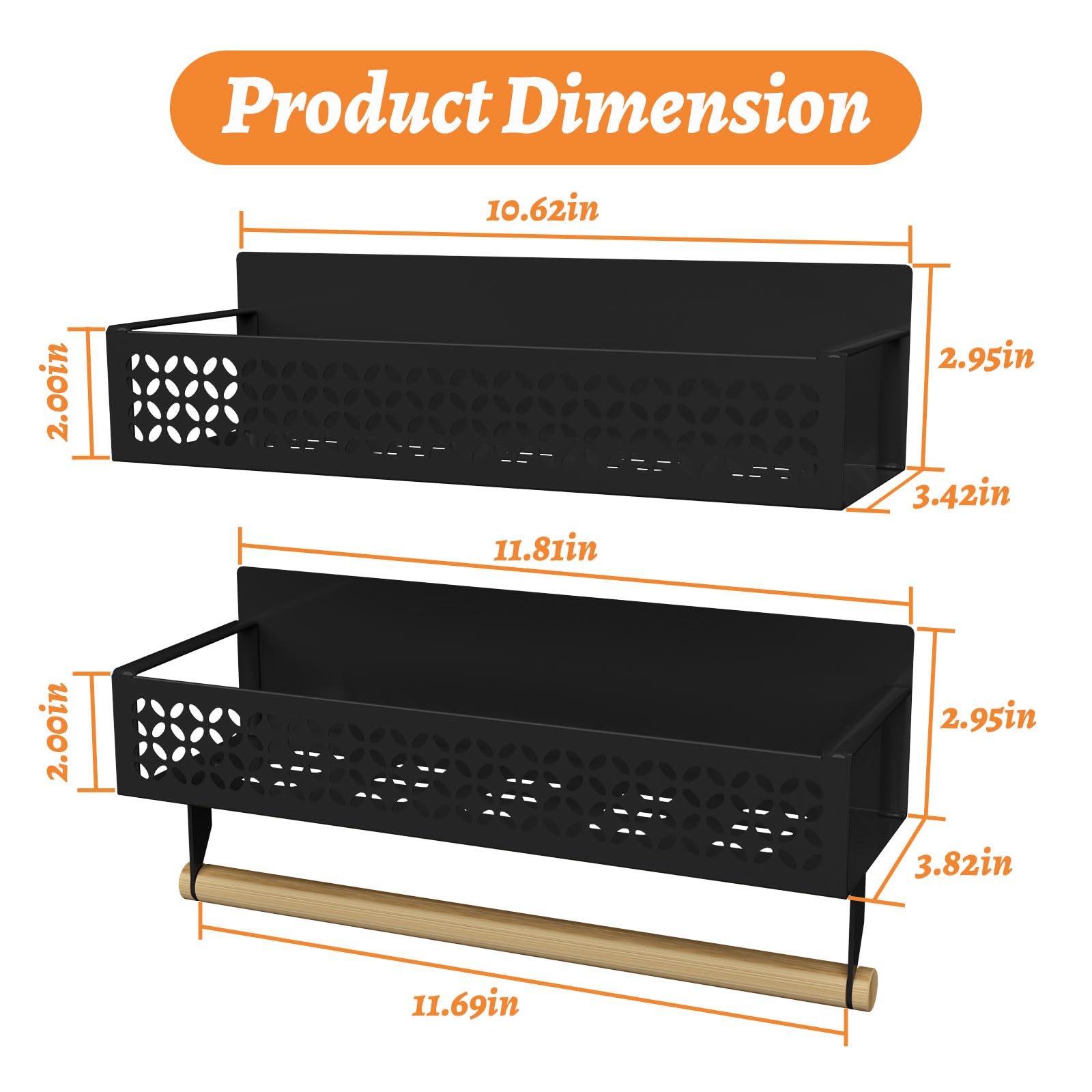WASUMI Magnetic Spice Rack for Refrigerator, 4 Pack Magnetic Spice Rack Organizer with 2 Paper Towel Holders, Metal Spice Rack for Fridge, Microwave, Magnetic Storage Shelf for Saving Space, Black