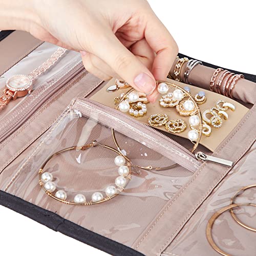 BELALIFE Travel Jewelry Case Organizer, Foldable Jewelry Storage Roll for Earrings, Necklaces, Rings, Bracelets, Brooches, Black