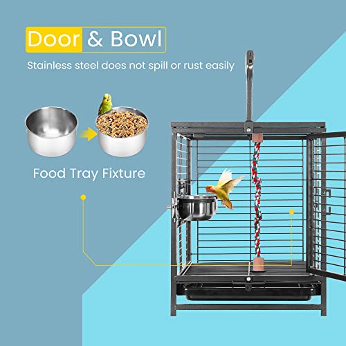 VIVOHOME 19 Inch Wrought Iron Bird Travel Carrier Cage for Parrots Conures Lovebird Cockatiel Parakeets Black