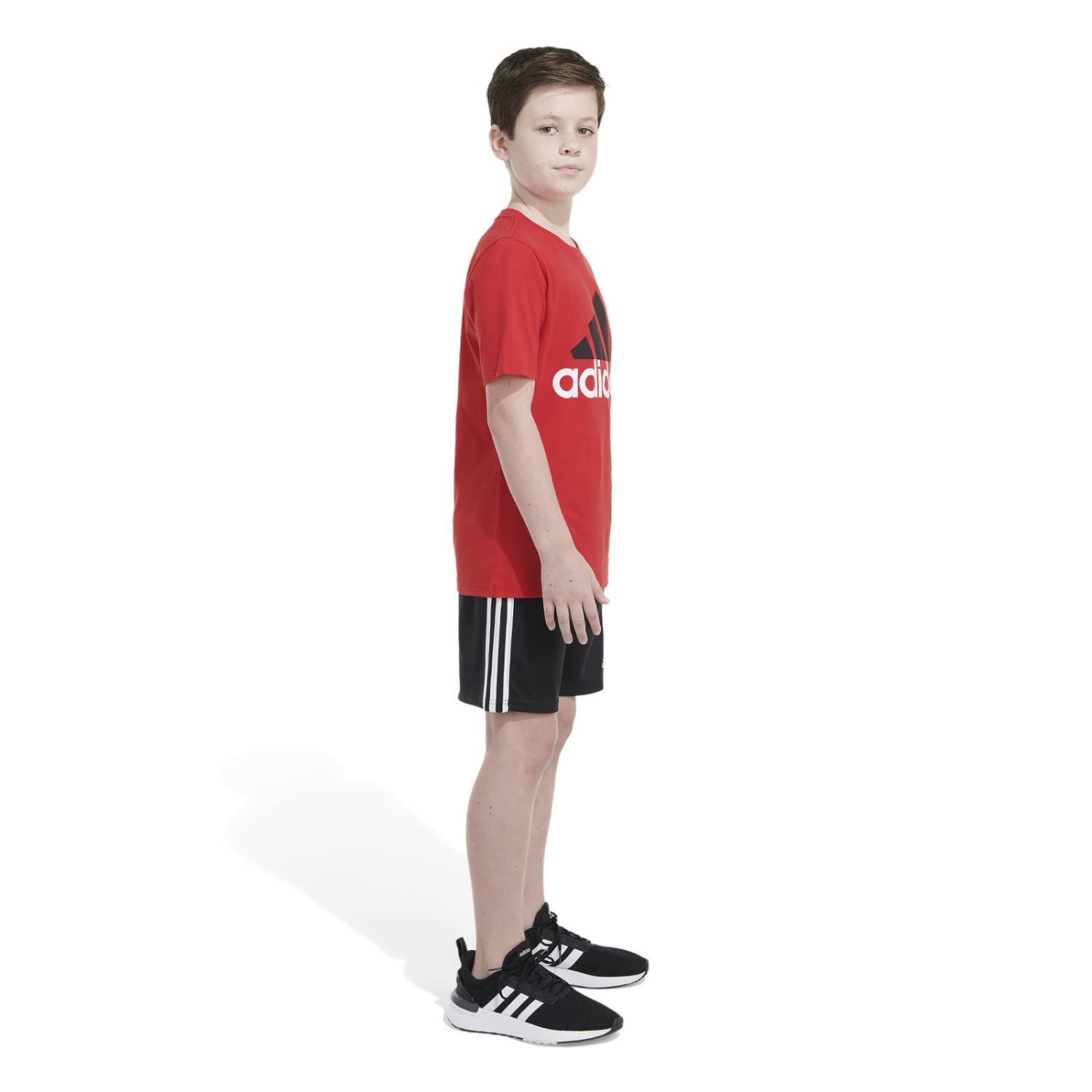 adidas Boy's Short Sleeve Tee Two-Tone Logo (Toddler/Little Kids) Bright Red 7 Little Kids