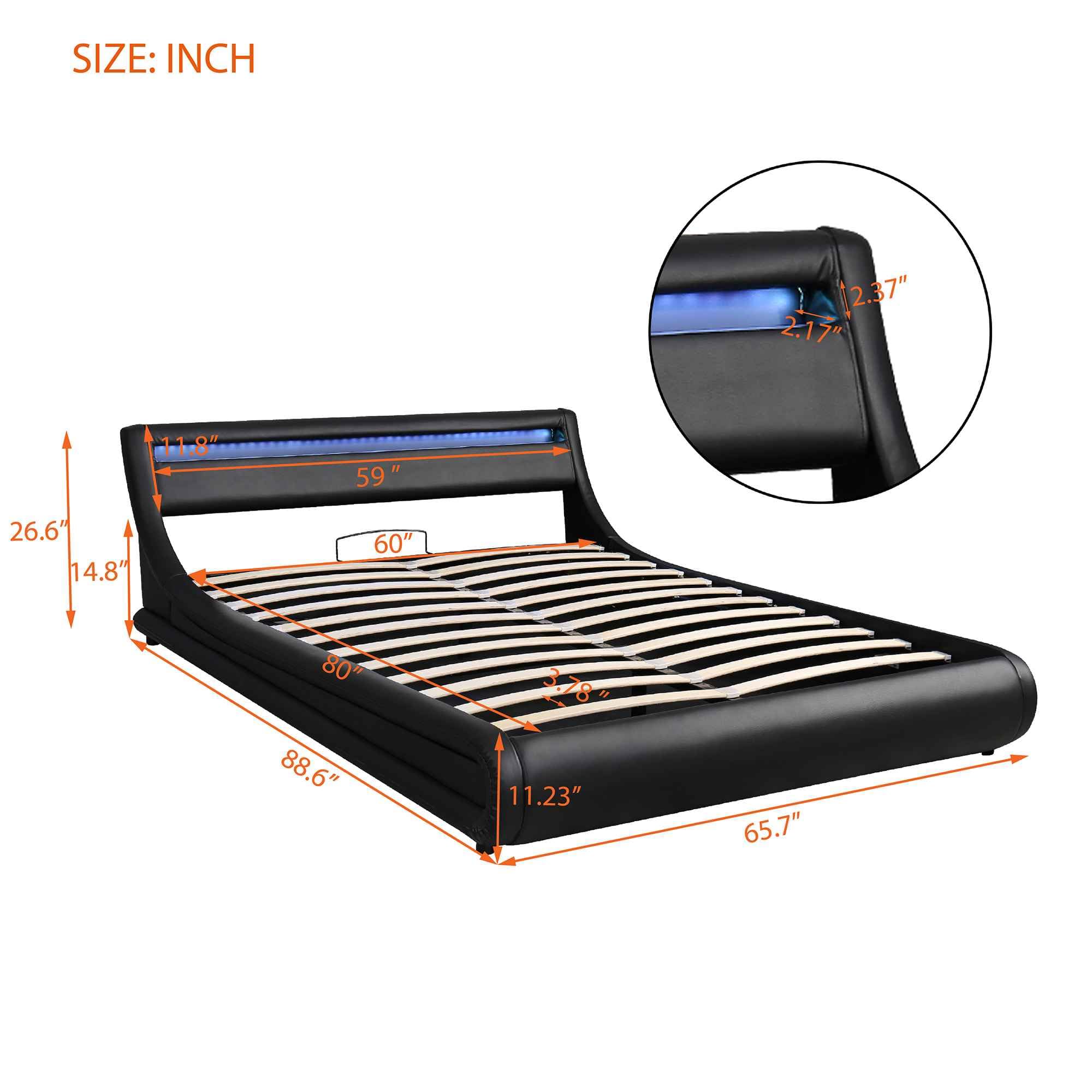 ATY Upholstered Queen Size Bed with Hydraulic Storage System, Platform Bedframe w/Faux Leather & LED Light Headboard, for Bedroom, Guestroom,Save Space, No Box Spring Needed, Black