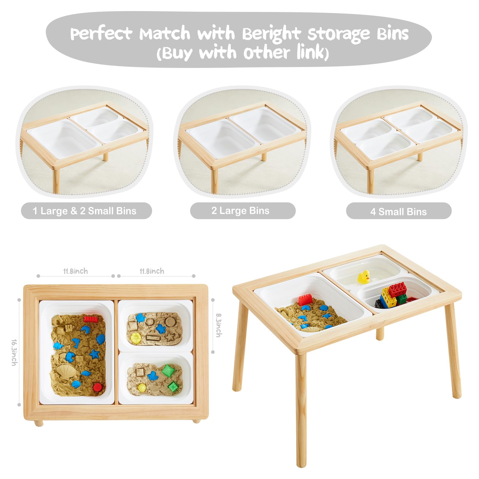Beright Kids Table with 2 Acrylic Panels, Indoor Sensory Table Play Sand Table for Kids, not with Storage Bin, Perfect Choice for Christmas Thanksgiving Gift