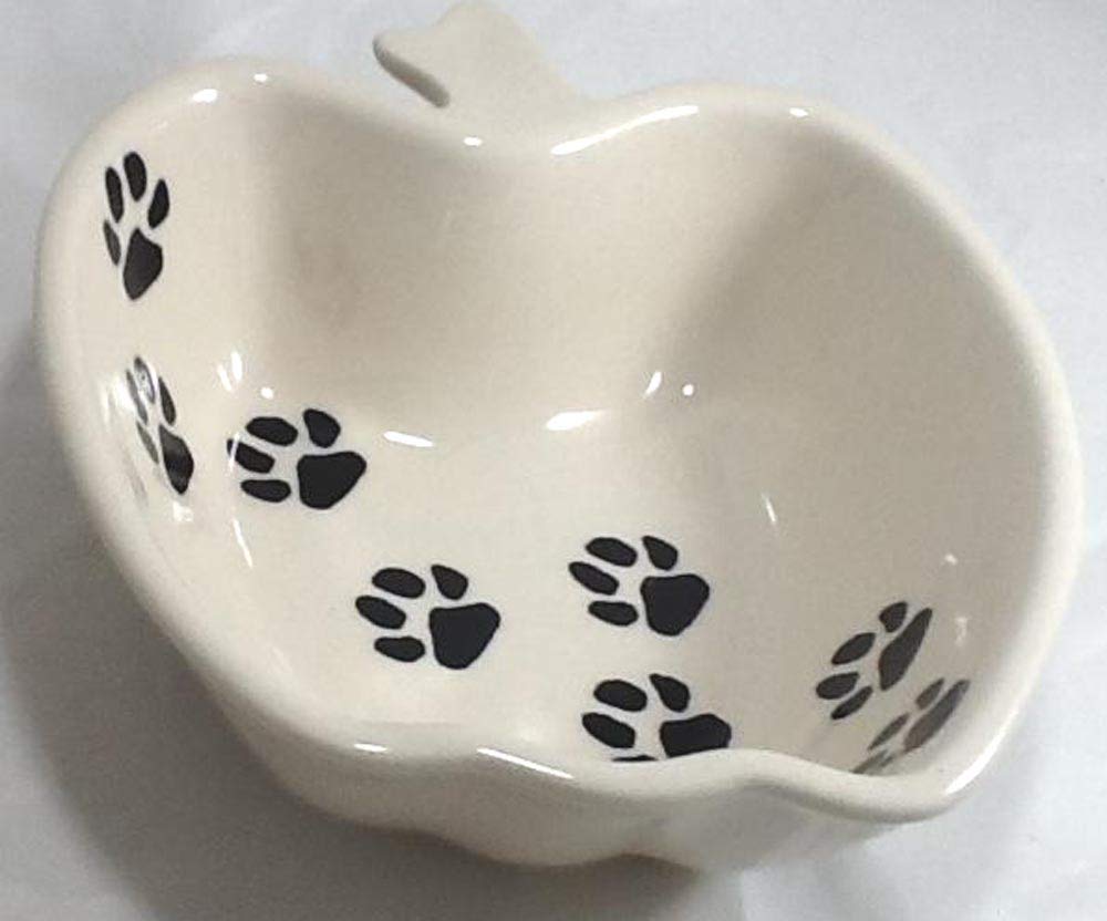 Apple Bowl Shaped Dish Paw Prints Pet Lover Stocking Stuffer Polish Pottery