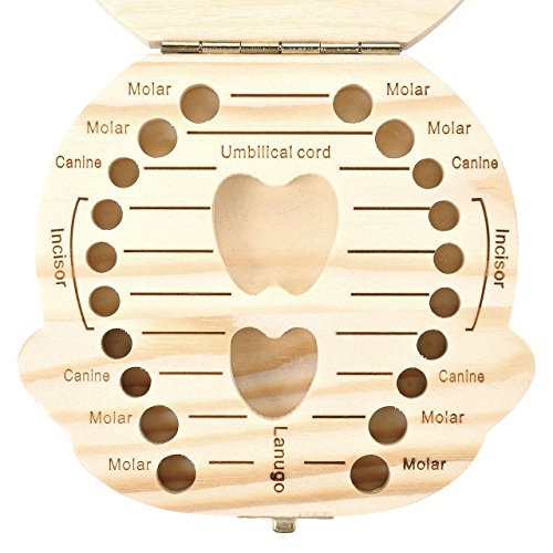 Mogoko Baby Teeth Keepsake Box Wooden Tooth Fairy Boxes, Child Kids Tooth Storage Holder Organizer(Girl, English; Customized Personalized Optional)