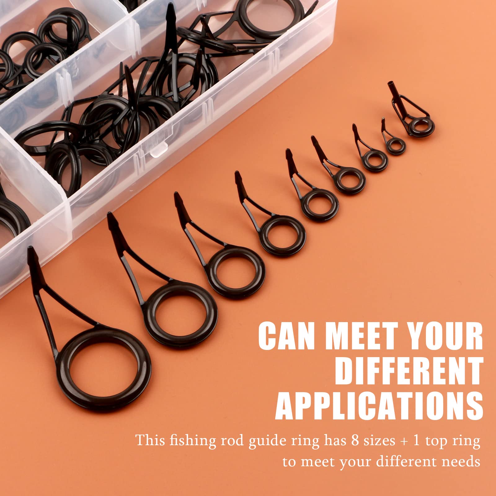 85PCS 8 Sizes Fishing Rod Guide Tip Fishing Rod Repair Kit Ceramic Ring Guide Tips Rod Guide Replacement Tip