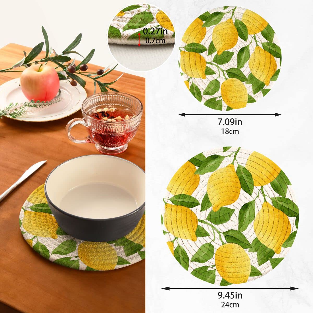 ALAZA Tree Lemon Fruit Yellow Pot Holders Trivets Set 2 Pcs Trivets Cotton Potholders Coasters Hot Pads Hot Mats for Cooking Kitchen