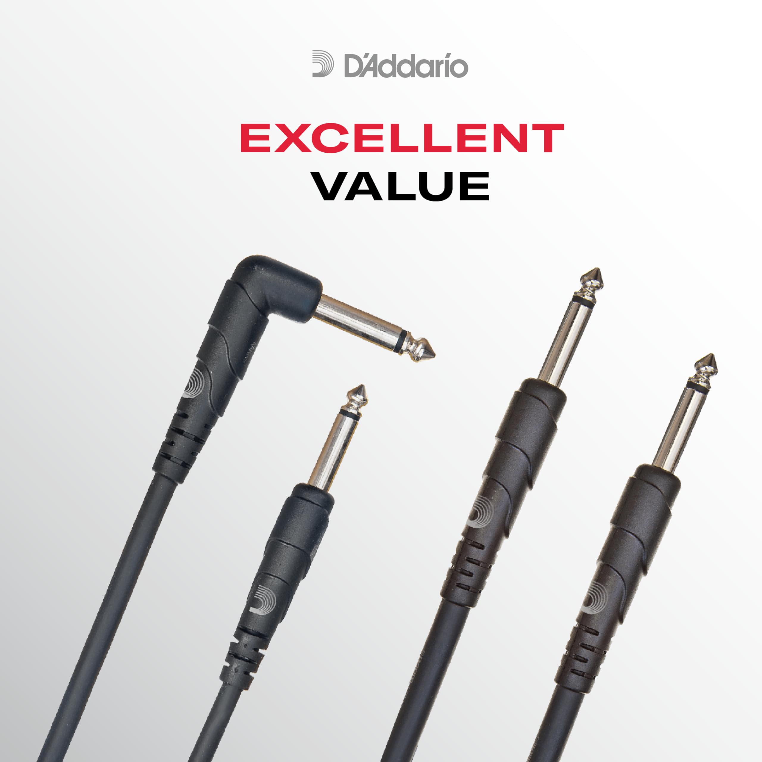 D’Addario Accessories Classic Series Guitar Patch Cables - Guitar Pedal Cable with ¼ Inch Ends - Durable & Reliable - Instrument Cable for Pedalboards - Right Angle - 3 feet