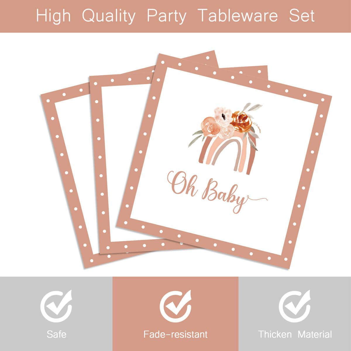 96 Pcs Boho Rainbow Party Paper Plates Napkins, Boho Wedding Baby Shower Girls Birthday Party Decorations Supplies Disposable Dinnerware Tableware Set Serves 24